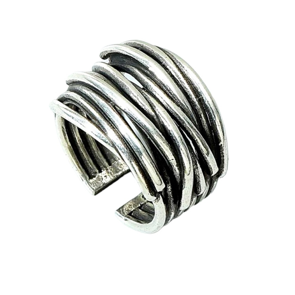 Silver Layered Cuff Ring - Gem